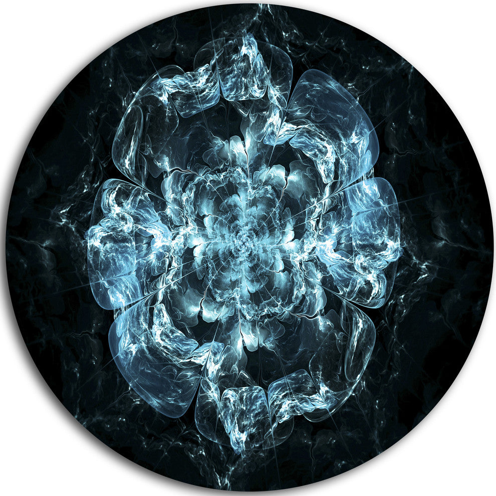 Fractal Blue Flower Explosion Floral Large Disc Metal Wall Art 38"