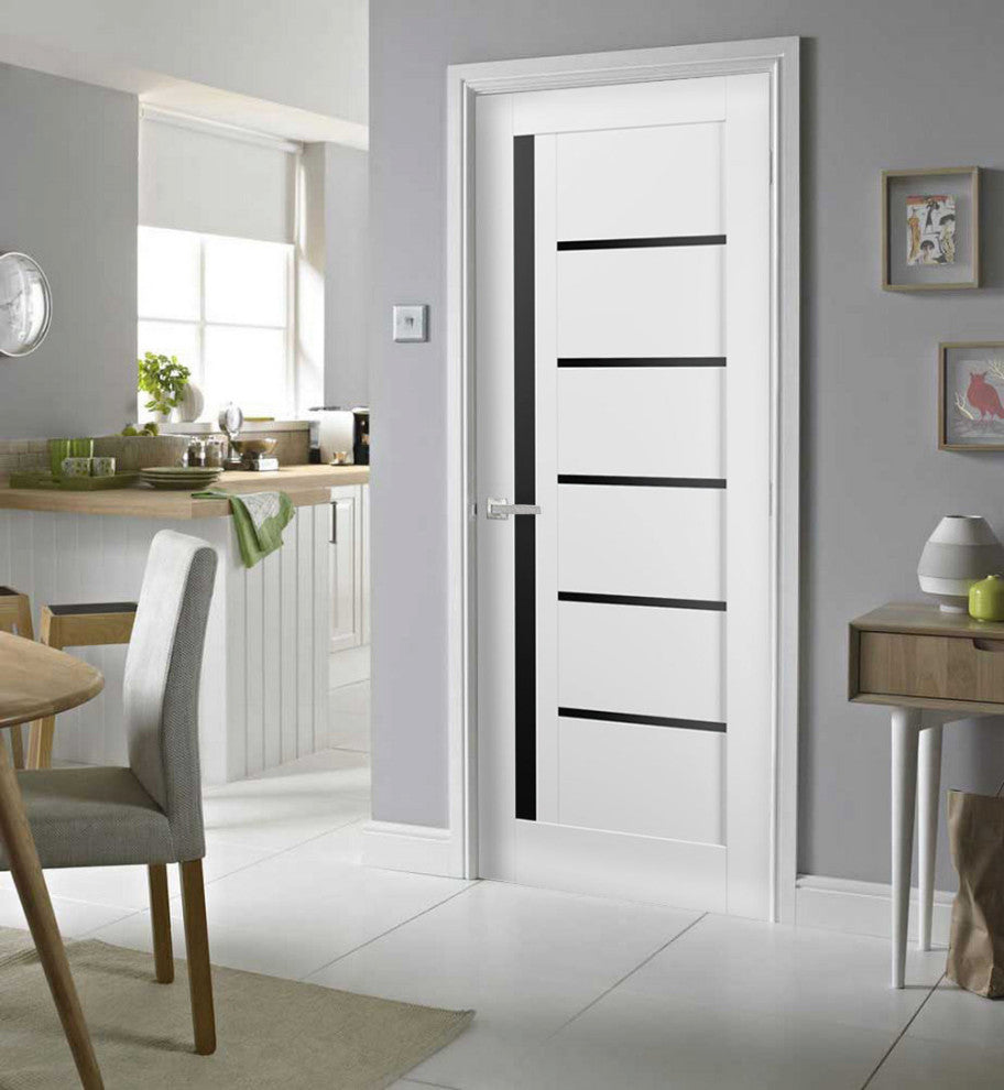 Solid Interior French |Quadro 4588 White Silk with Black Glass |-28x84