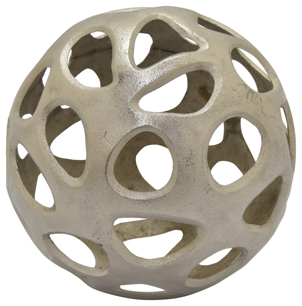 Plutus Brands Metal Abstract Orb, Silver Metal