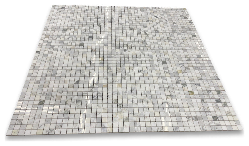 3/4" Square Statuary Statuario White Marble Grid Mosaic Tile Polished,