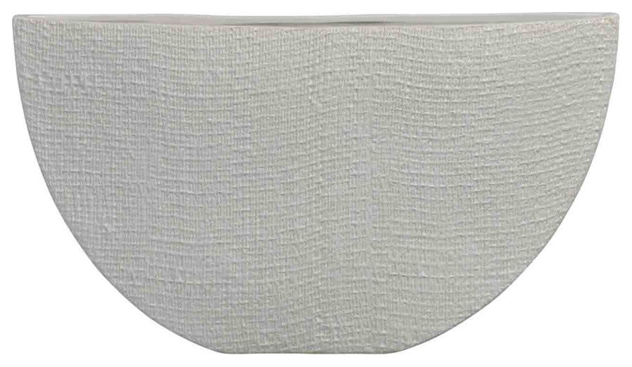 Slightly Textured Ceramic Half Moon Vase, White