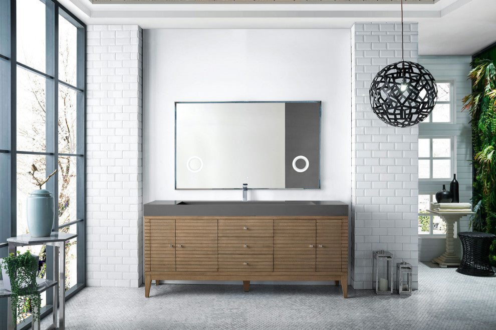 Linear 72" Single Vanity Whitewashed Walnut Dusk Gray Glossy Composit
