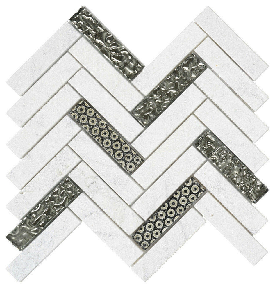 Modket White Carrara Marble Stone Deco Insert Herringbone Backsplash T