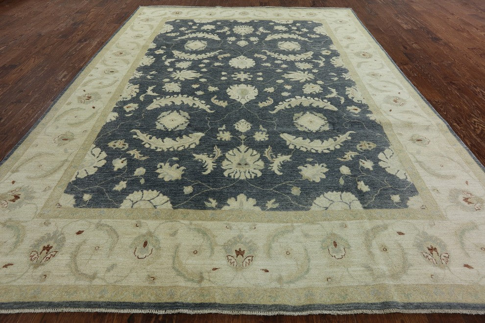 New Pakistani Chobi Hand Knotted Wool Blue Veg Dyed Floral Rug H5968