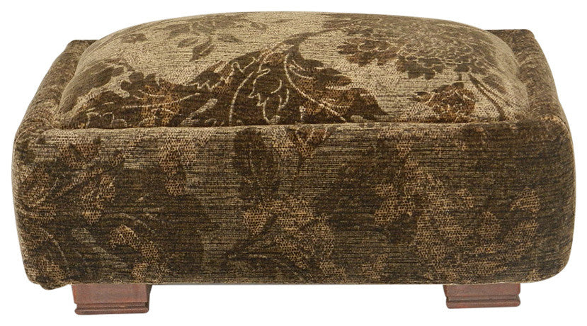 Low Profile Footstool Green Floral Velvet