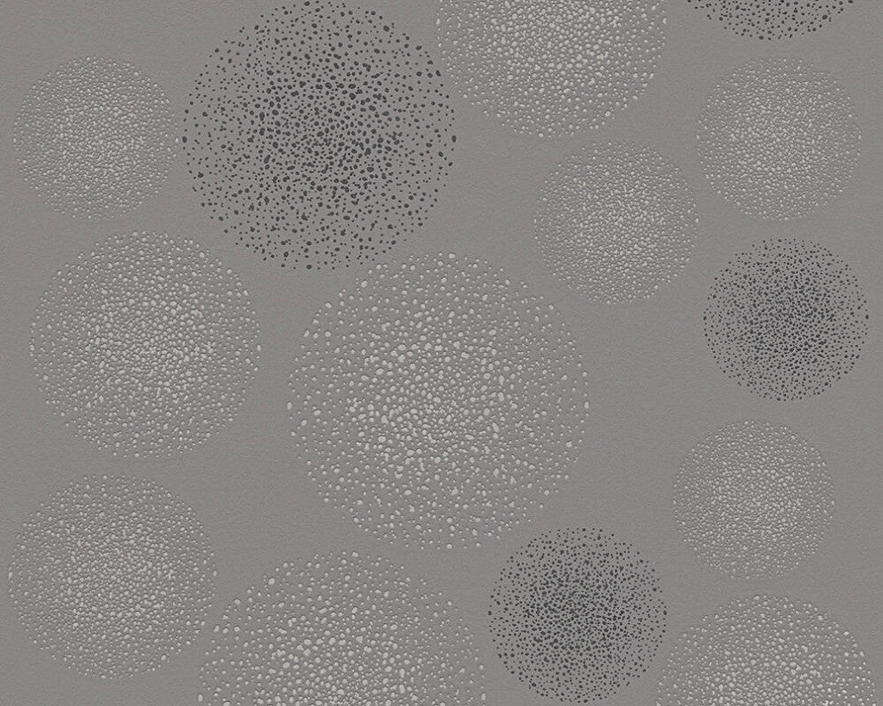 Geometric Textured Wallpaper, Spotty Circles, Gray Silver Anthracite,