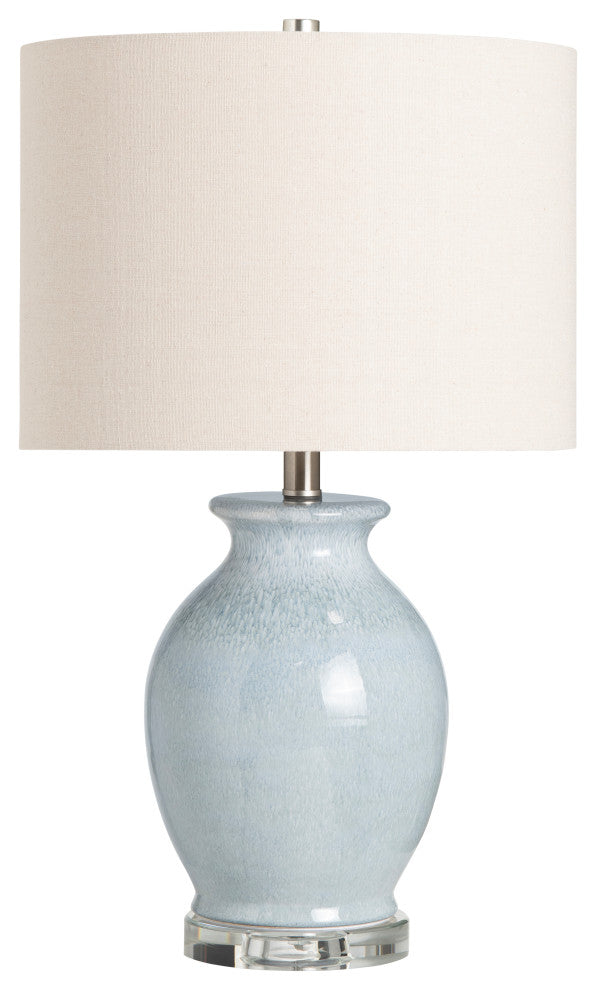 24.75"H Blue Ceramic Table Lamps With Oatmeal Drum Shade, Set of 2