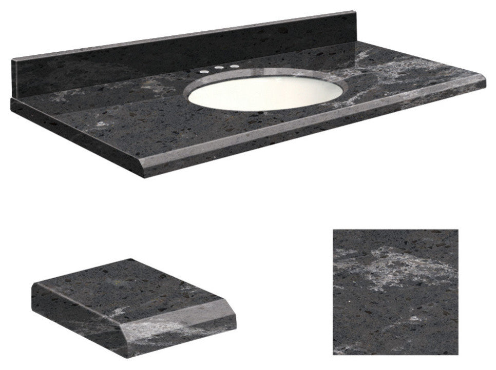 Quartz 37"x19" 1 Sink Vanity Top, 8" Contour, Milky Way, White Bowl