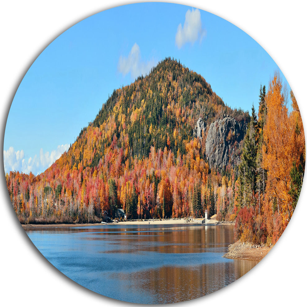 Lake And Beautiful Autumn Foliage, Landscape Disc Metal Wall Art, 36"