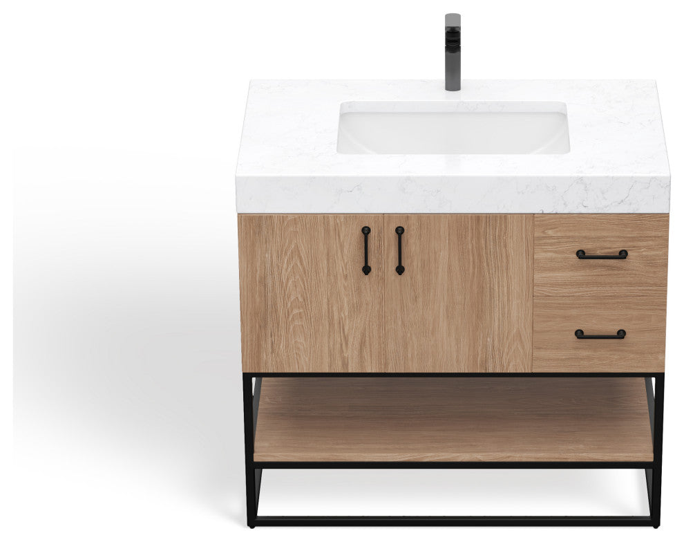 Bahia Bath Vanity Oak 36" Matte Black Hardware Single Freestandin