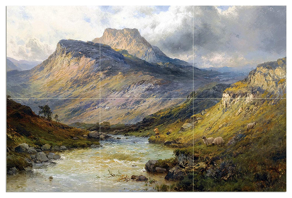 Tile Mural TROUT STREAM NEAR STIRLING river Backsplash Four Inch Marbl
