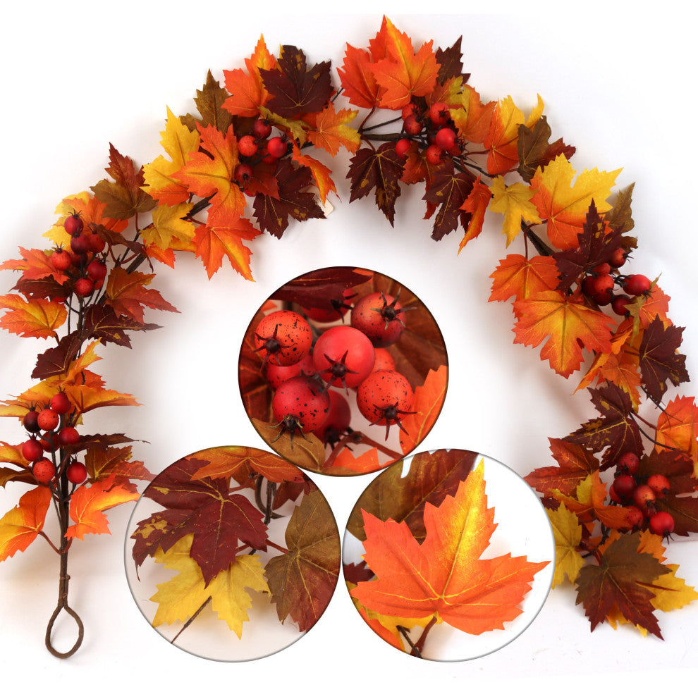 Silk Maple Leaf Garland With Red Berries, 5', Set of 2