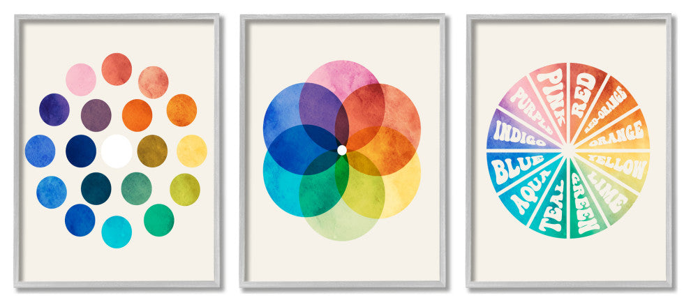 Primary Color Tones Blended Hue Chart Wheel Diagram, 3pc, each 11 x 14