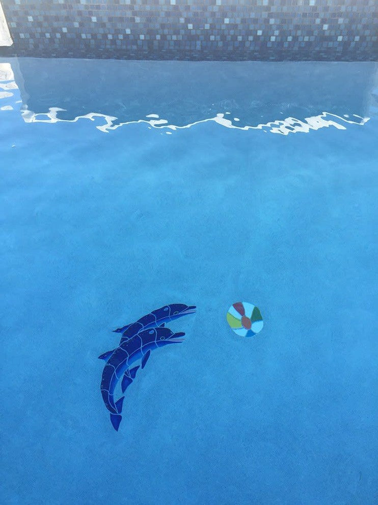 Double Dolphins Ceramic Swimming Pool Mosaic 68"x46" With Shadow Teal