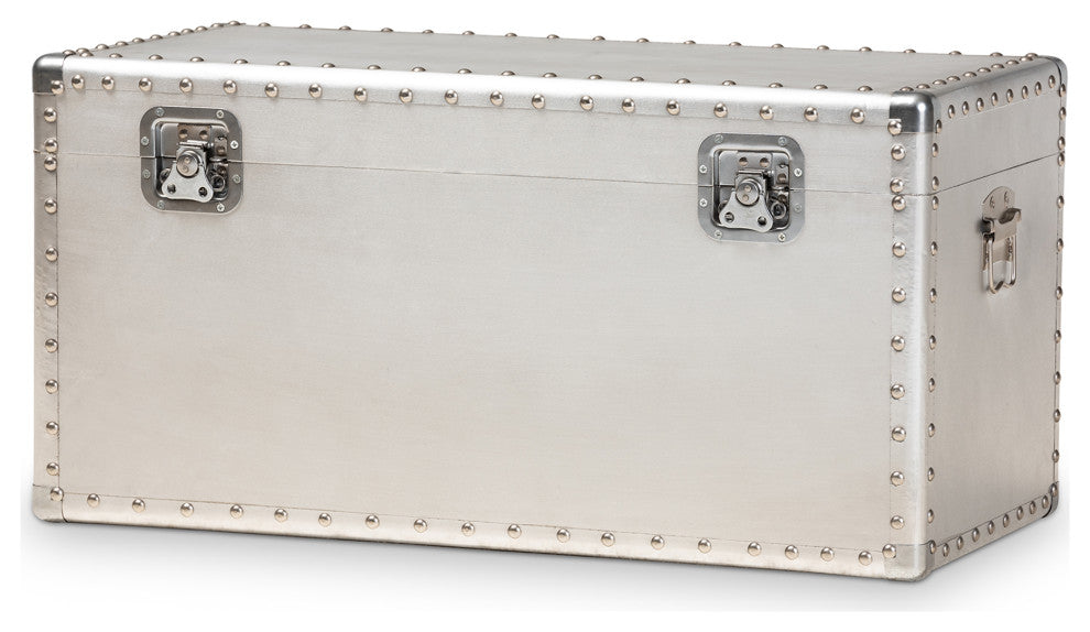 Glannant French Industrial Silver Metal Storage Trunk
