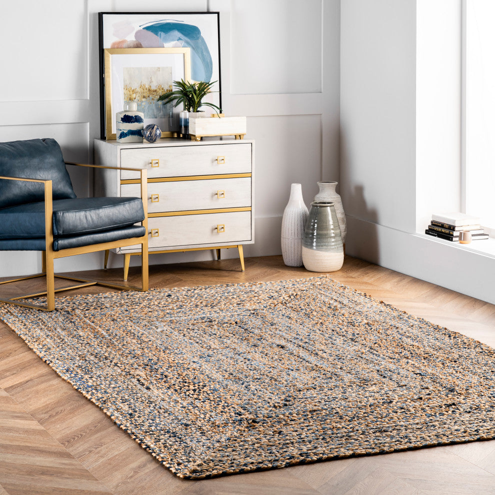 Nuloom Hand Braided Twined Jute and Denim Area Rug, Blue 2'x3'