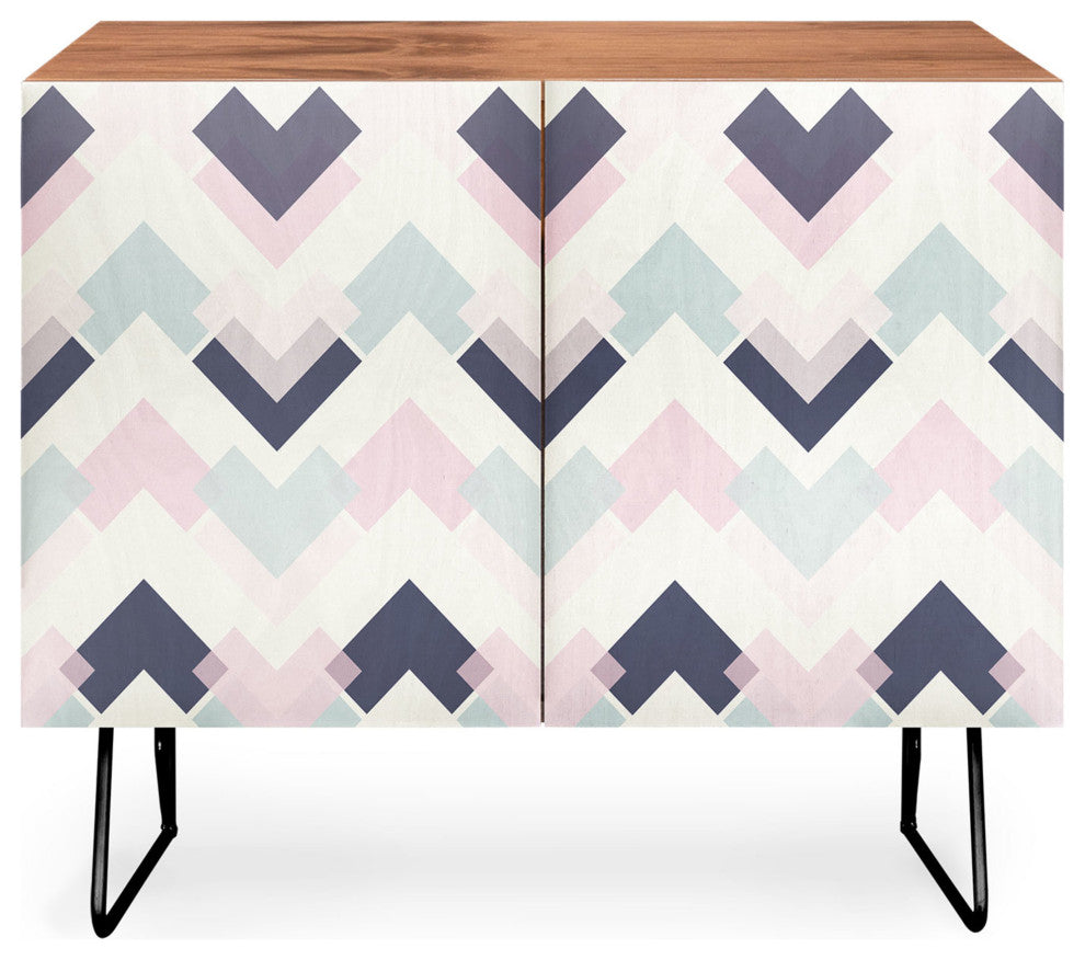 Deny Designs Bright Angles Credenza, Walnut, Black Steel legs