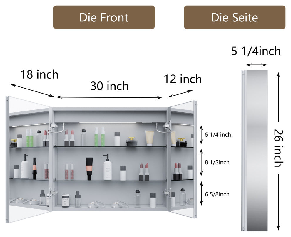 ExBrite LED Bathroom Medicine Cabinet with Mirror, Defog, Stepless Dim