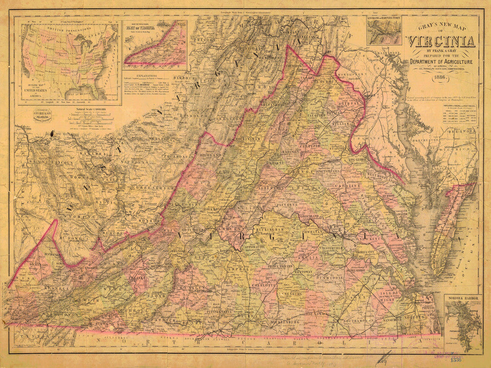 1886 Civil War Virginia and West Virginia Map 36x24