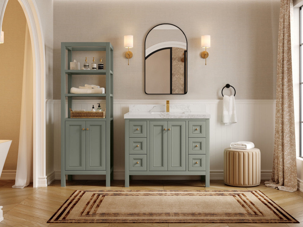 Nashville 42" Single Sink Bath Vanity, Evergreen 2" Calacatta Nuvo