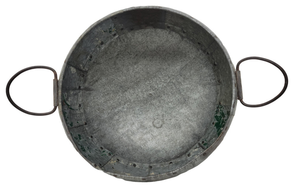 Large Industrial Reclaimed Metal Centerpiece Bowl Riveted Rustic Handl