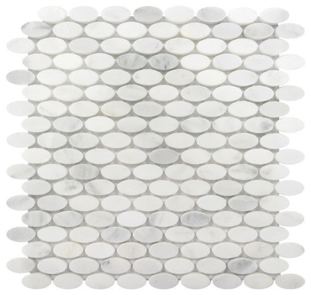 Carrara Oval Interlocking Polished Mosaic Tile, 12"x12", Set of 30