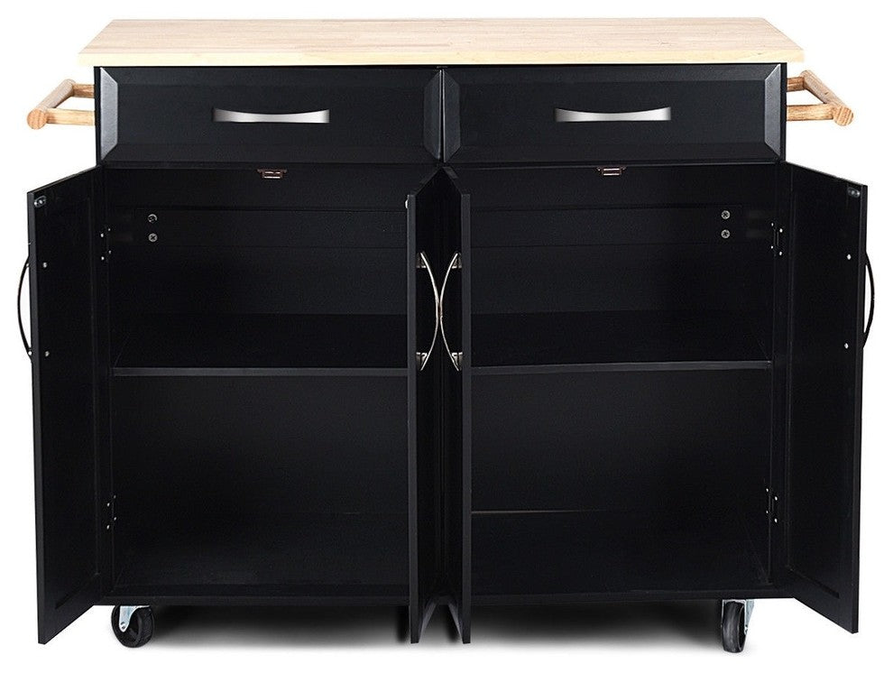 Simple Wood Top Rolling Kitchen Trolley Island Cart Storage Cabinet