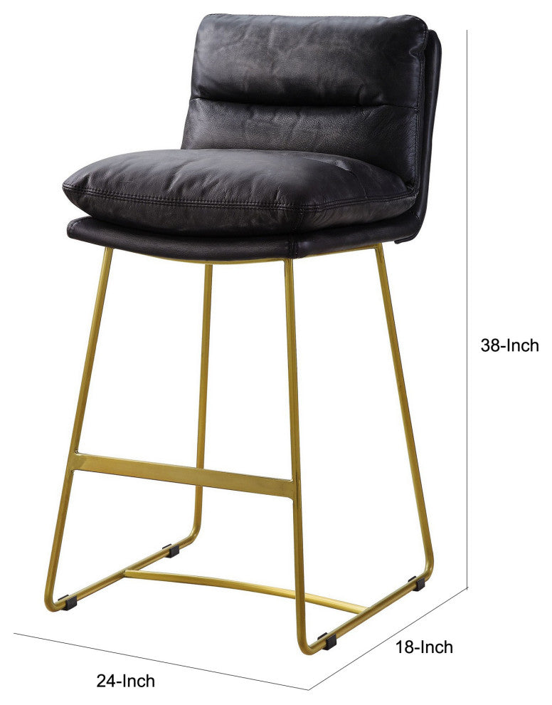 Leatherette Counter Height Chair With Metal Sled Base, Black and Gold