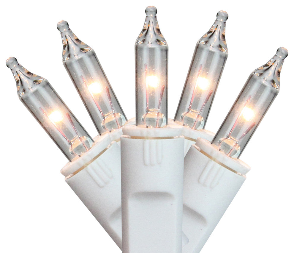 Set Of 35 Clear Perm-O-Snap Mini Twinkle Christmas Lights, White Wire