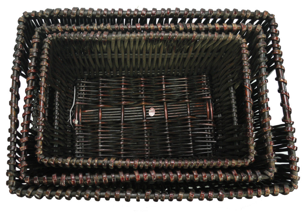 Admired By Nature Rectangular Split Wooden Willow Basket, Stained, Set