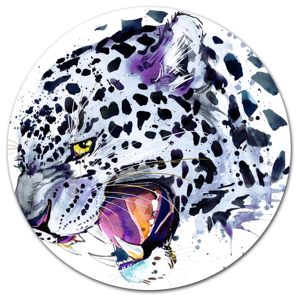 Ferocious Snow Leopard Face, Animal Disc Metal Wall Art, 11"