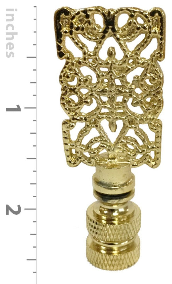 Royal Designs Rectangle Center Cross Filigree Finial, Polished Brass,