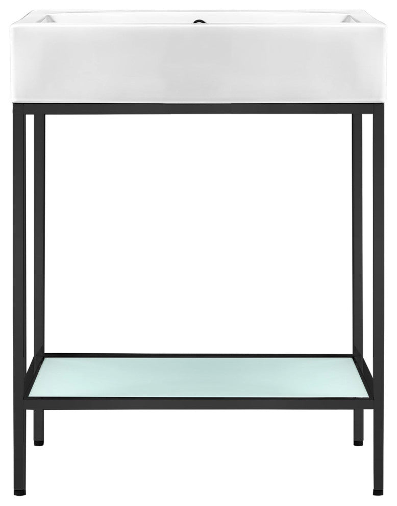 Pierre 24 Single, Freestanding, Matte Black Metal Frame Bathroom Vanit