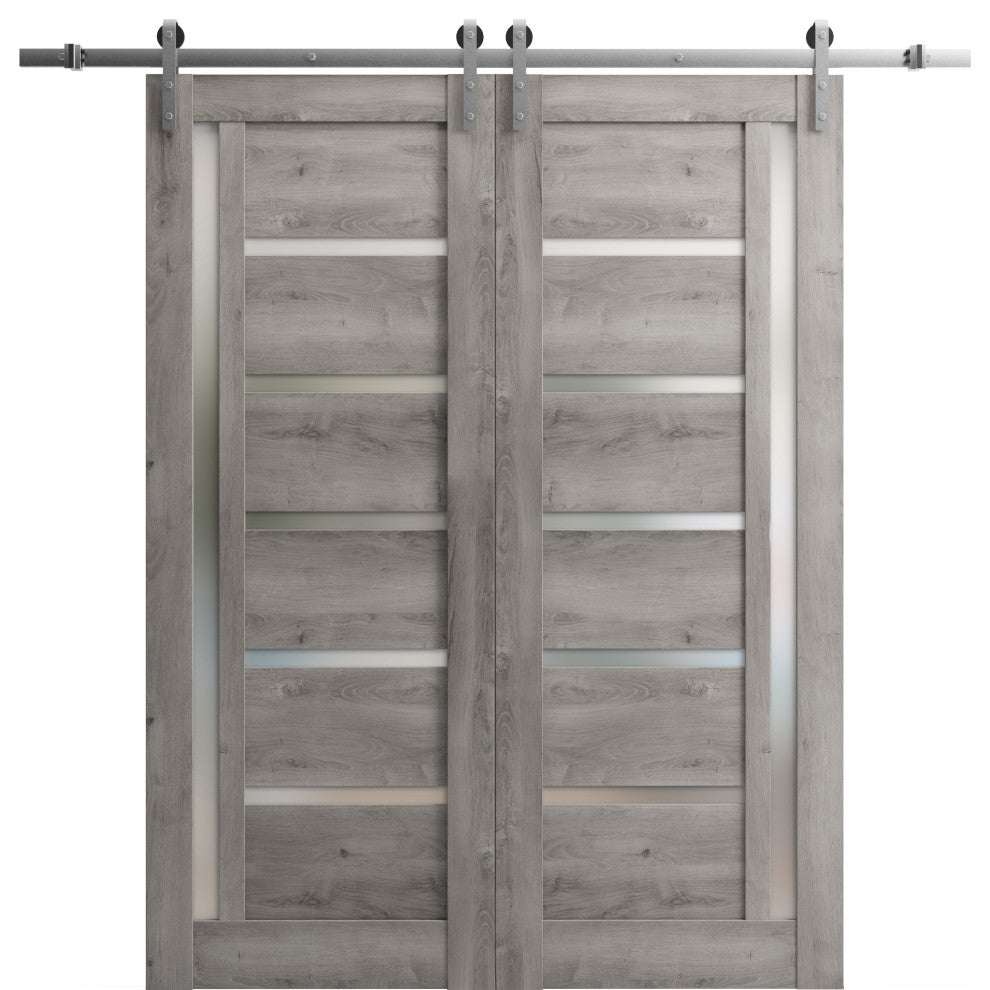 Double Barn Door 36 x 80 | Quadro 4088 Nebraska Grey | Frosted Glass