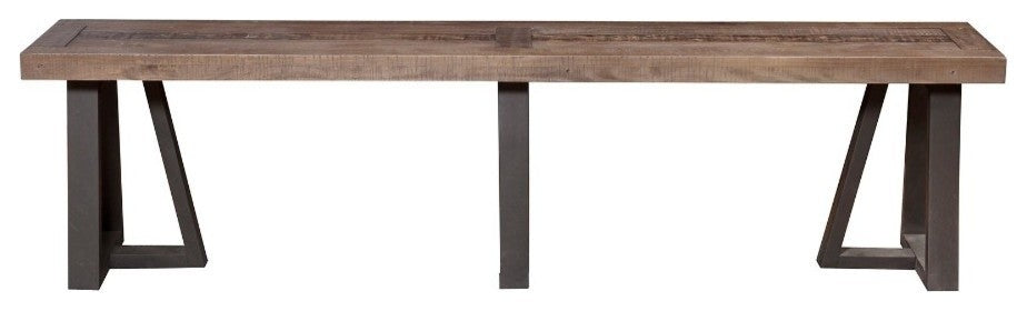 Benzara BM171852 Two Tone Wood And Metal Dining Bench Brown