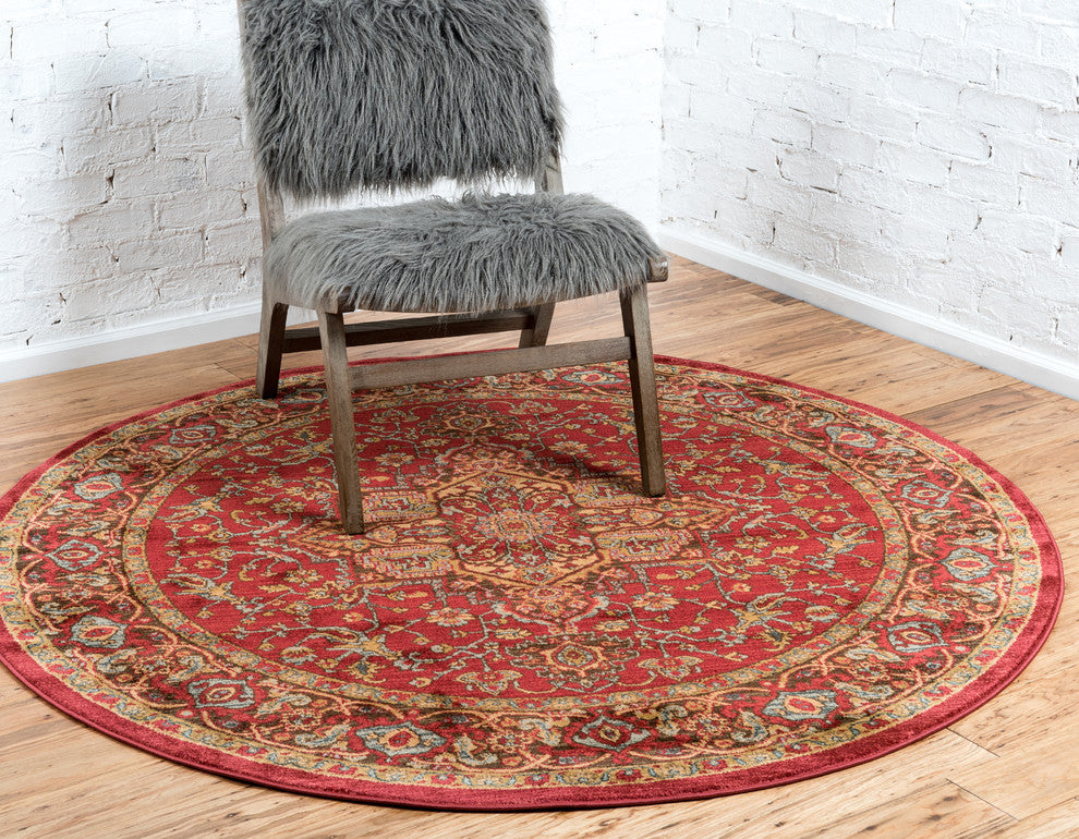 Unique Loom Red Ardashir Sahand 6' 0 x 6' 0 Round Rug