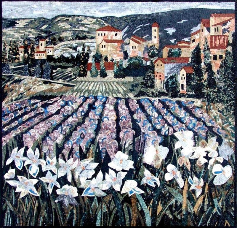 The Violet Flower Tuscan Mosaic Mural Art 79"x79"