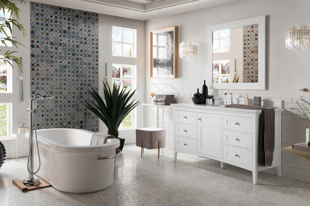 Palisades 60" Vanity, Bright White, Arctic Fall Solid Surface Top
