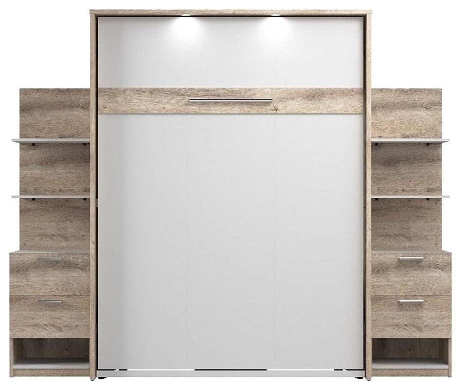 Atlin Designs Modern Wood Queen Murphy Bed w/ Nightstands in Rustic Br