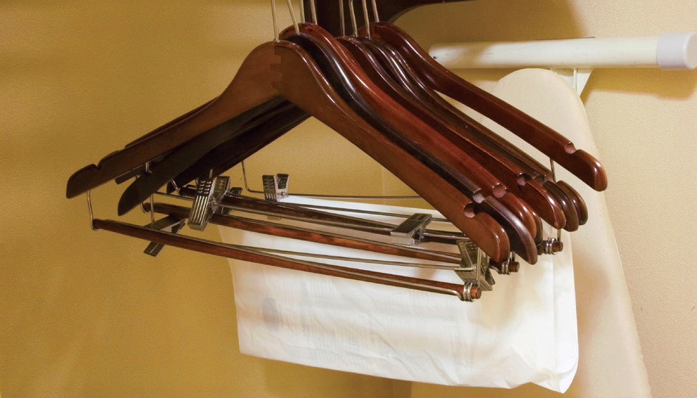 Wooden Curved Suit Hanger With Locking Bar, Walnut/Chrome Finish, Box