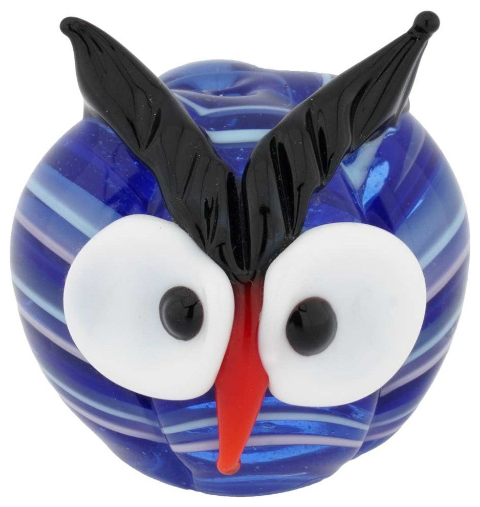 GlassOfVenice Murano Glass Small Round Owl - Blue