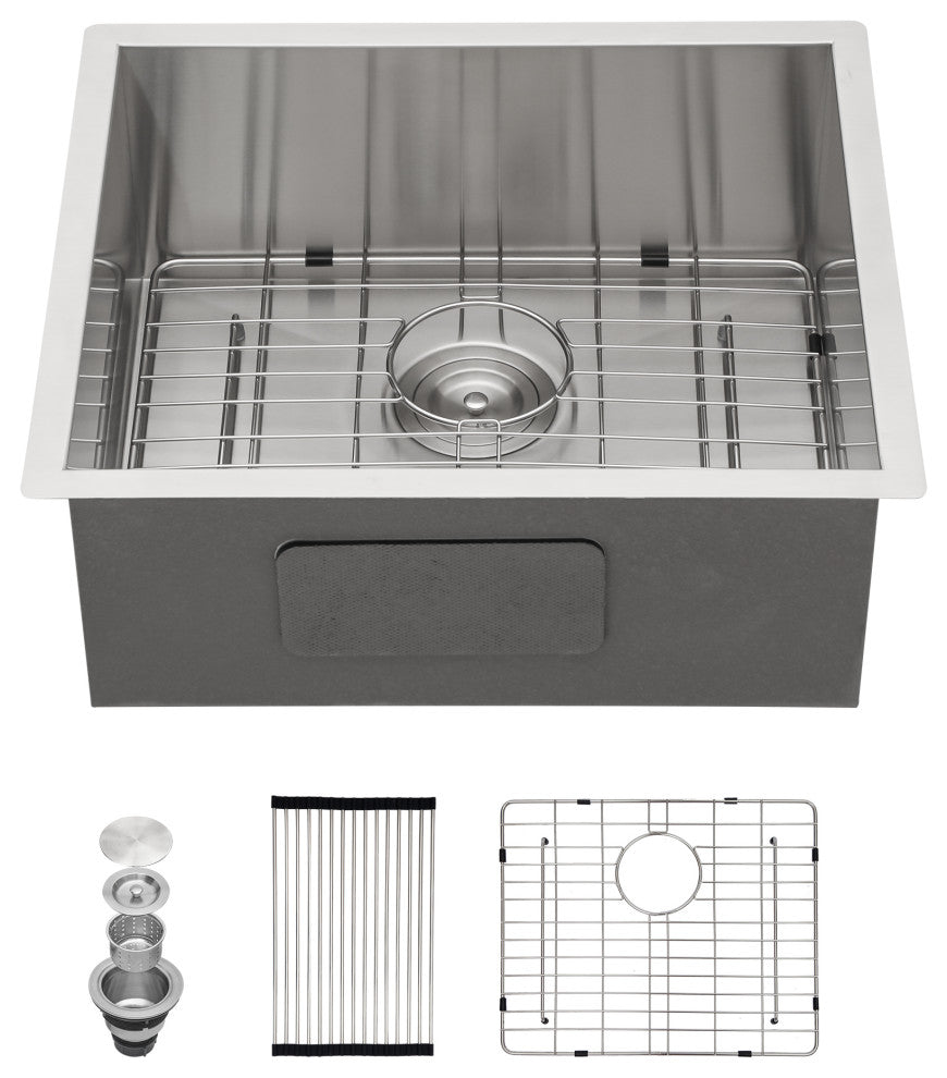 23 in Undermount Single Bowl 18G T-304 Stainless Steel Kitchen Sink Ba