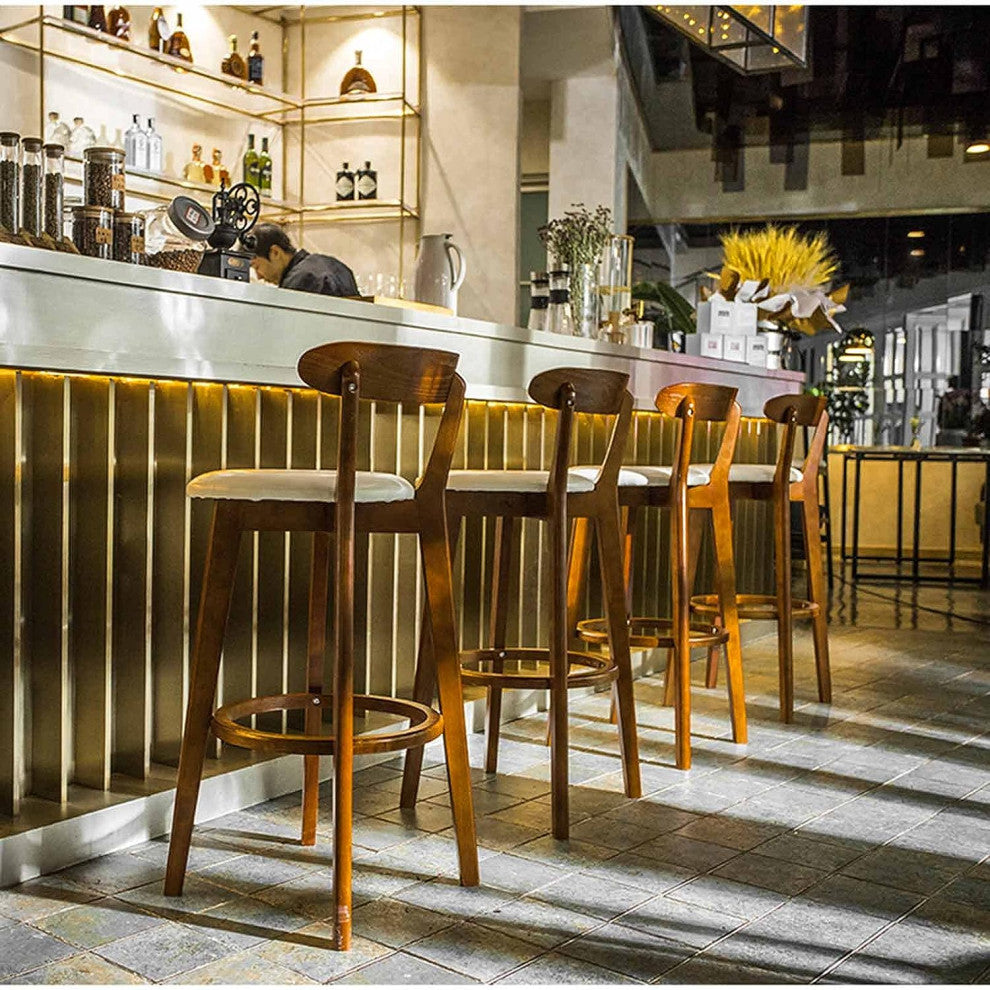 Minimalistic Nordic-Styled Bar Stool with Backrest Made of Solid Wood,