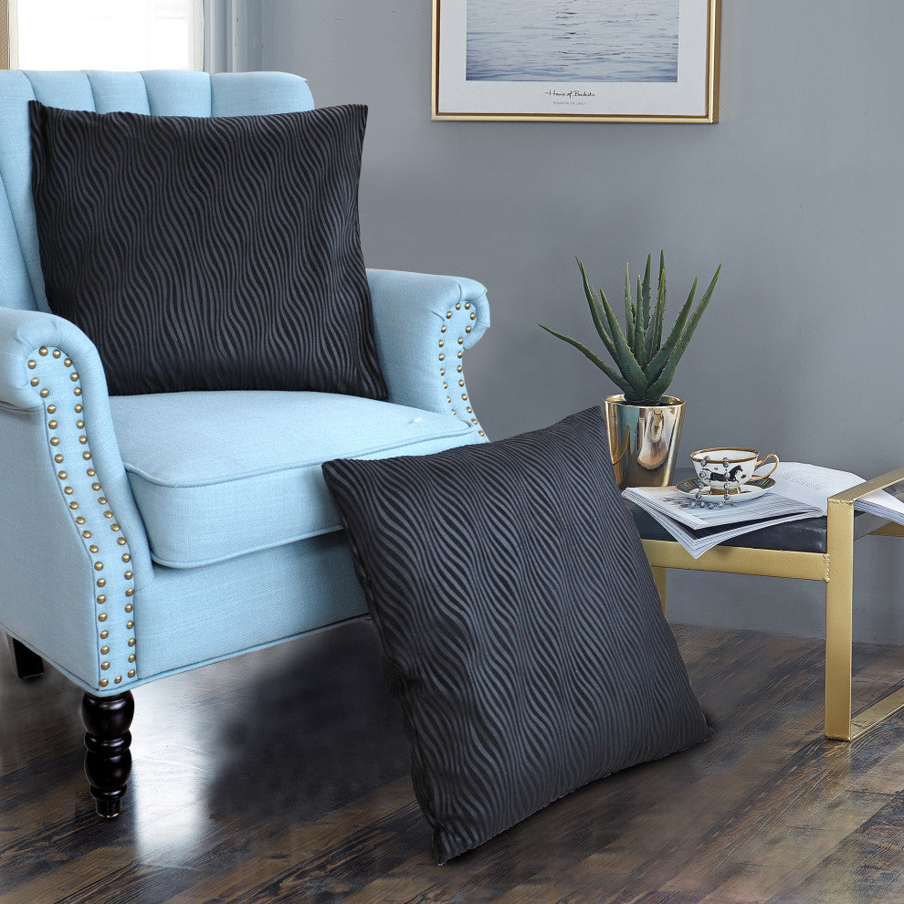 Sculpted Flannel Pillow Shell 2 Piece Set, Black, 20" X 20"