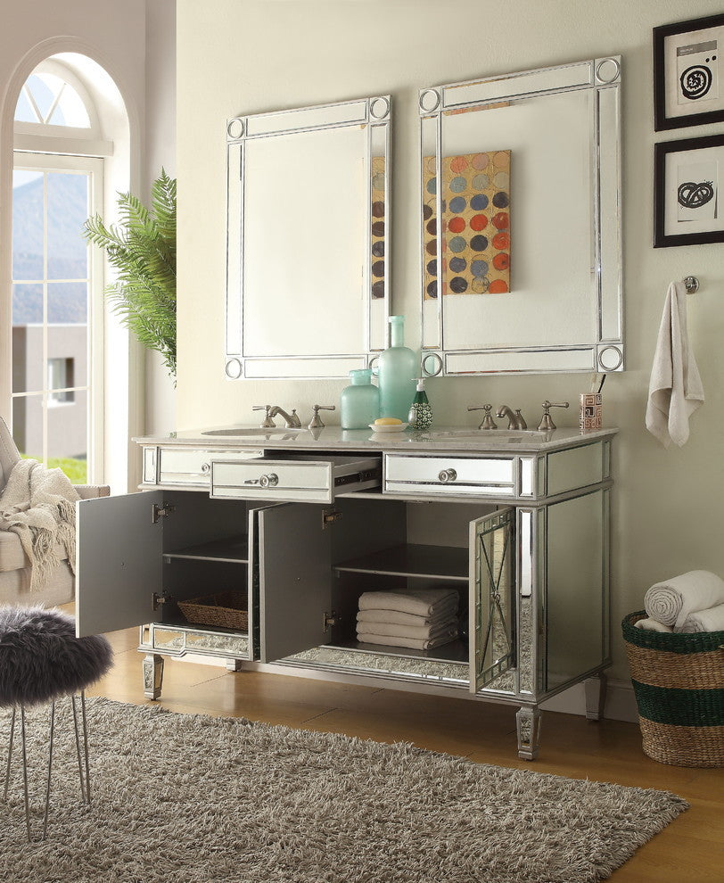 60" Mirror Reflection Double Sink Ashlia Bathroom Sink Vanity and Mirr