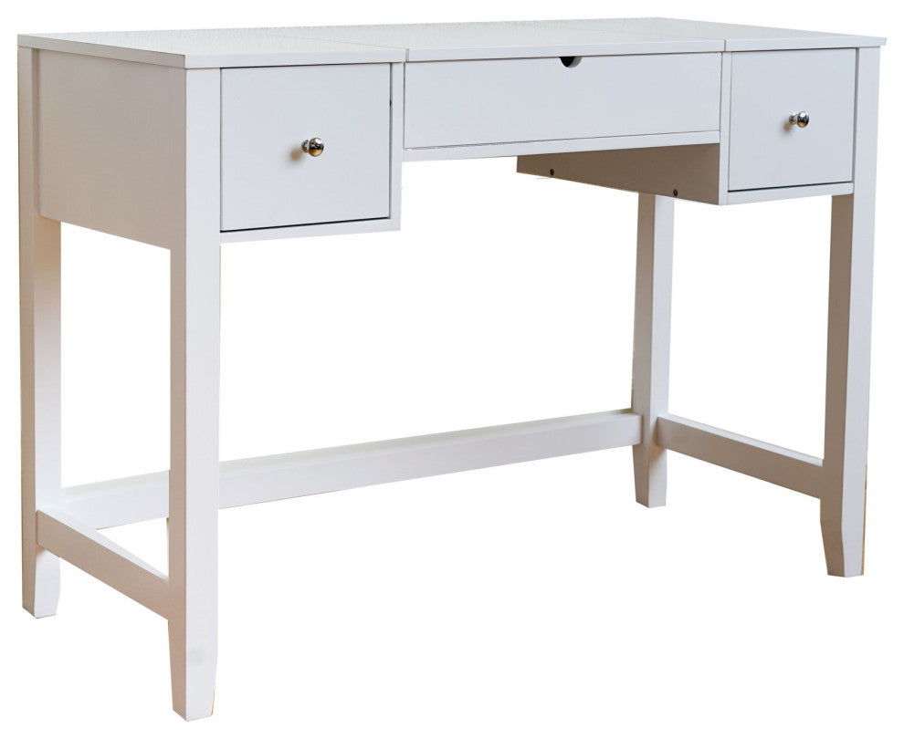 Vanity Table, Flip Up Top With Mirror and USB/Outlet Charging Station,