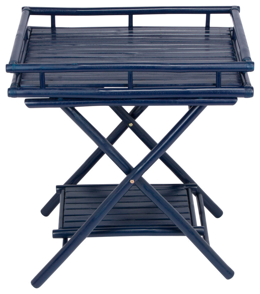Bamboo Butler Table With Removable Serving Tray, Royal Blue