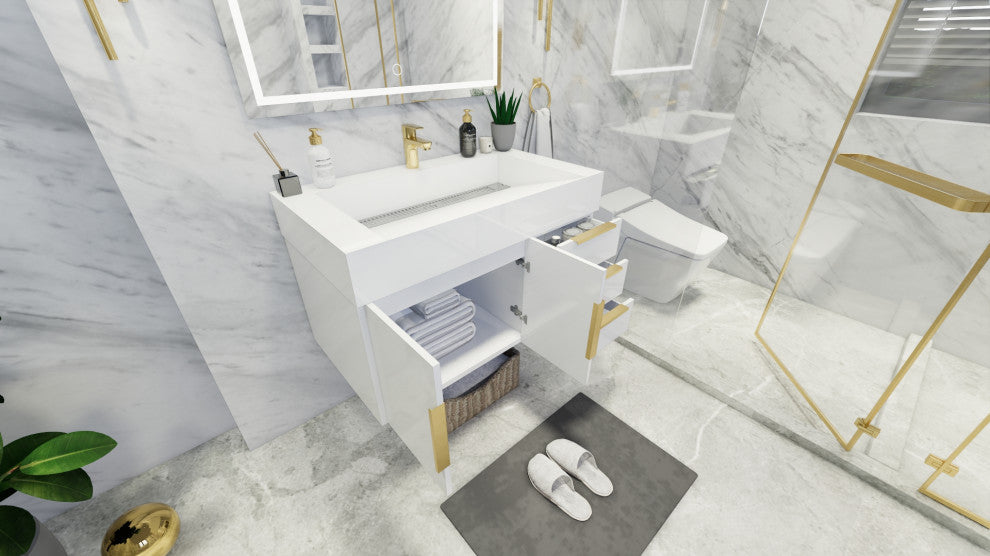 Madison 36" Wall Mounted Vanity with Reinforced Acrylic Sink, High Glo