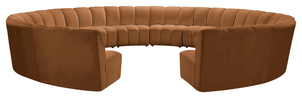 Infinity Channel Tufted Velvet Modular Chair, Saddle, 12 Piece