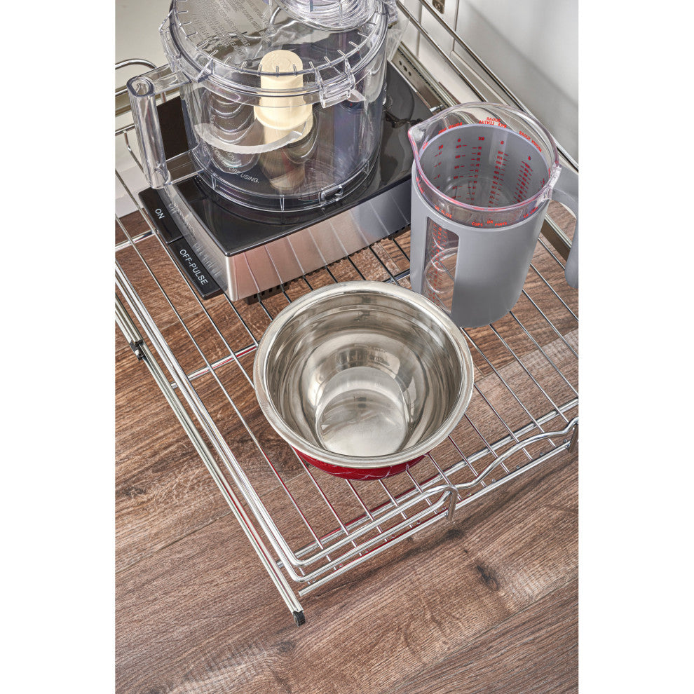 Single Tier Bottom Mount Pull Out Steel Wire Organizer, 21"